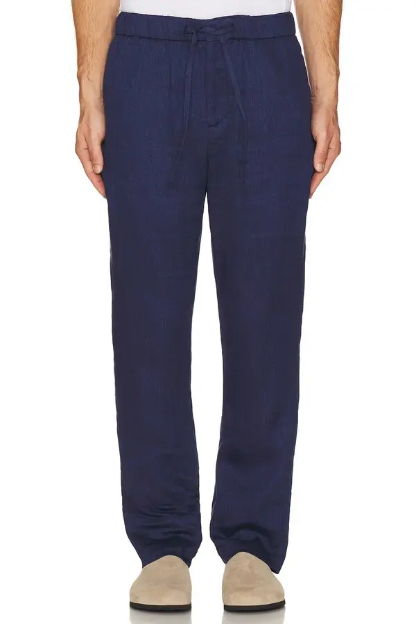 Frescobol Carioca Oscar Linen Chino Pant In Blue - Navy Blue