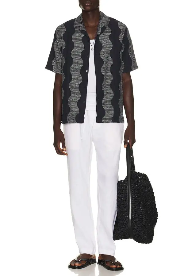 Frescobol Carioca Oscar Linen Chino Pant In Blue - White