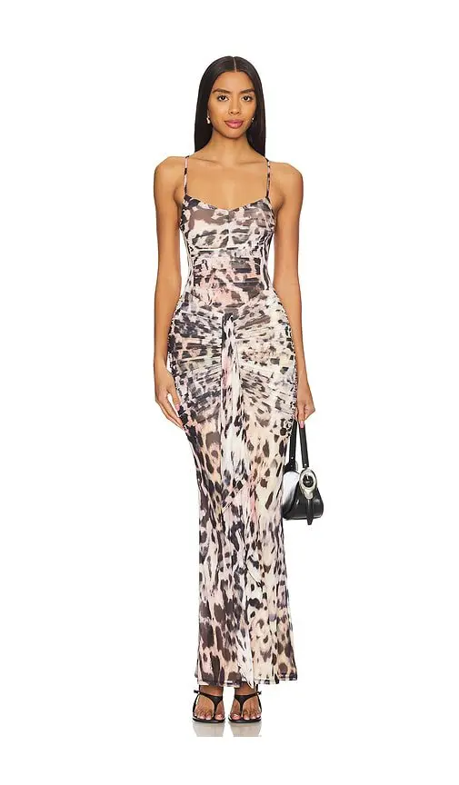 AFRM Azula Ruched Mesh Gown - Beige