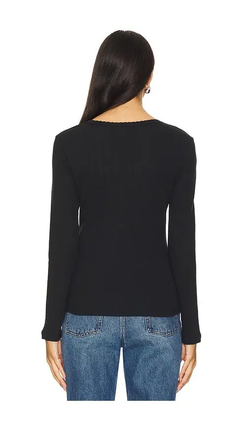 LESET Pointelle Long Sleeve Top - Black