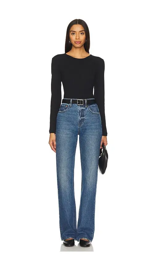 LESET Pointelle Long Sleeve Top - Black
