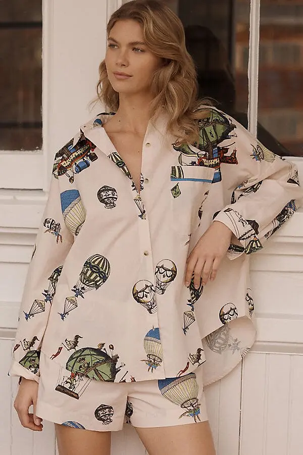 Anthropologie Overd Pajama Shirt - Off-white