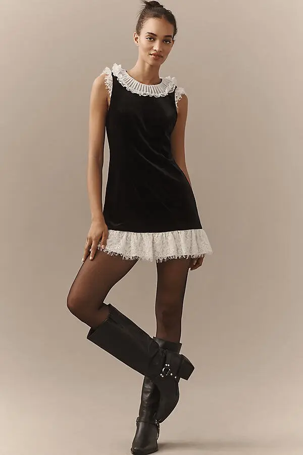 Anthropologie Ruffle-Trim Velvet Mini Dress In Black - 70% Off |  Editorialist