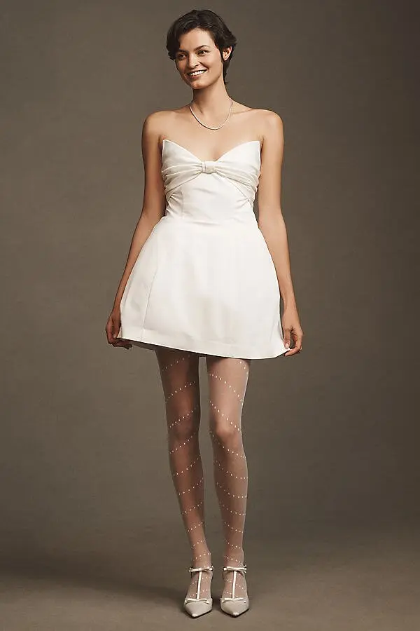 Bhldn Strapless Bow Fit & Flare Mini Dress In White - 64% Off | Editorialist