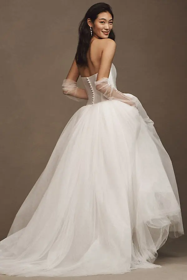 Jenny Yoo Strapless Corset Drop-waist Tulle Wedding Gown
