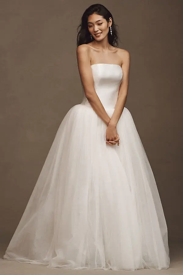Jenny Yoo Strapless Corset Drop-waist Tulle Wedding Gown