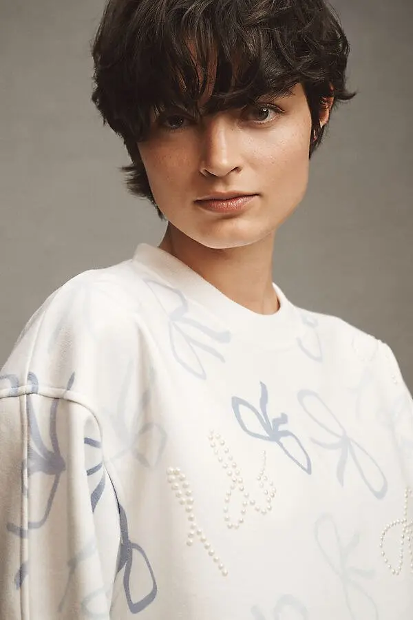 Anthropologie Pearl " I Do" Bow Crew-neck Sweatshirt