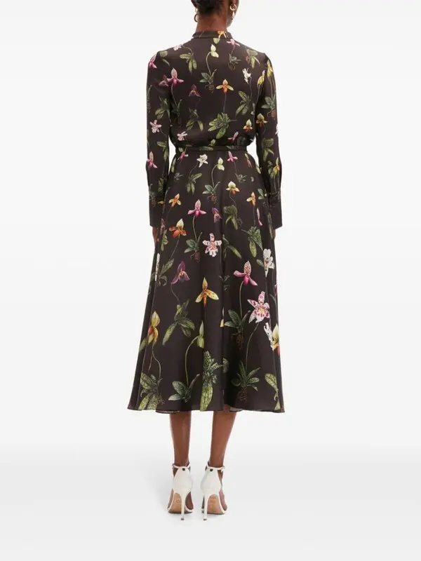 oscar de la renta orchid silk twill midi dress Oscar de La Renta Orchid Silk Twill Midi Dress