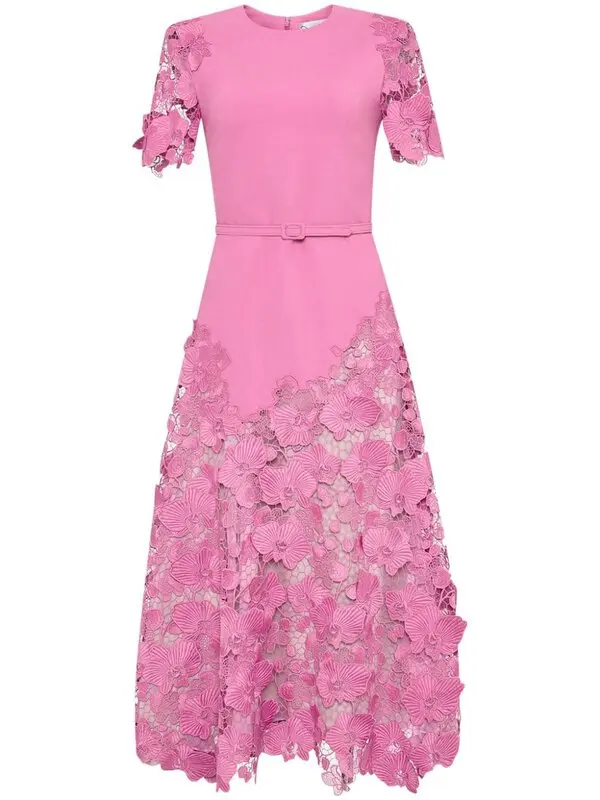 Oscar De La Renta Orchid Guipure Lace-Inset Dress In Pink - 50% Off |  Editorialist