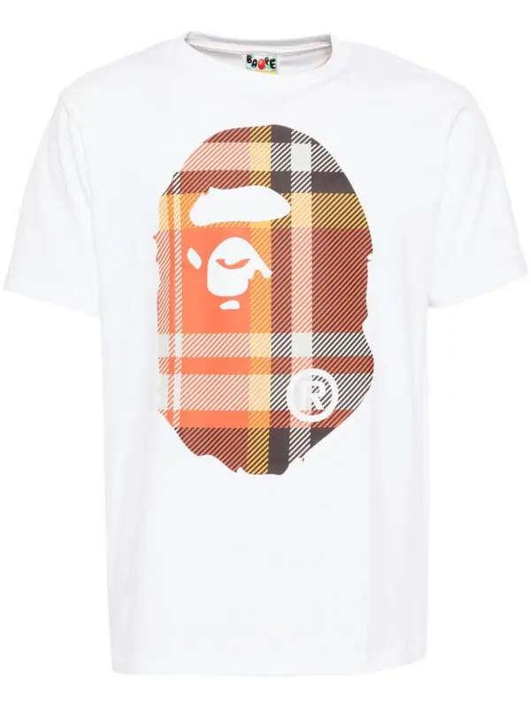 A BATHING APE Checked Big-ape Head T-shirt - White