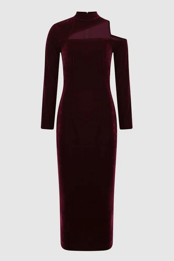 navy blue dress for baby girl REISS Tatiana Velvet Cut-Out Shoulder Dress main image 0