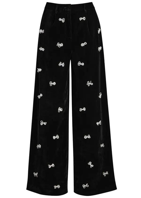 Sister Jane Embellished Velvet Trousers - Black | Editorialist