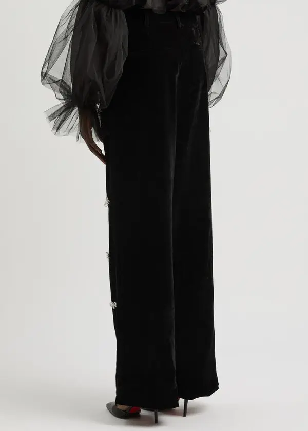 Sister Jane Embellished Velvet Trousers - Black | Editorialist