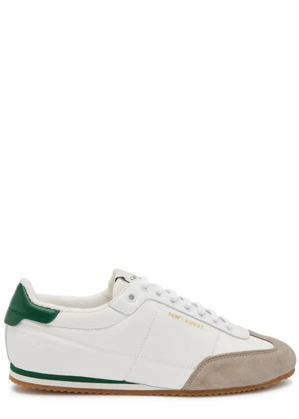 Saint Laurent Panelled Crinkled-effect Sneakers - White And Green