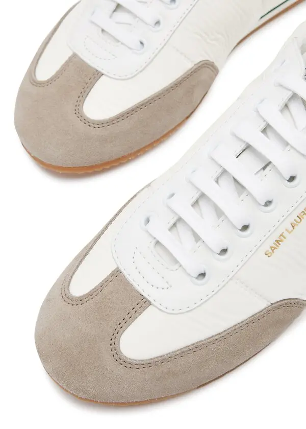Saint Laurent Panelled Crinkled-effect Sneakers - White And Green