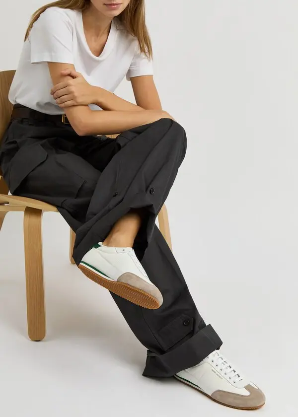 Saint Laurent Panelled Crinkled-effect Sneakers - White And Green