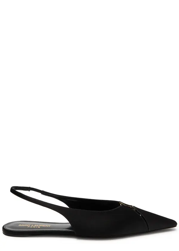 Saint Laurent Babylone Satin Slingback Flats - Black