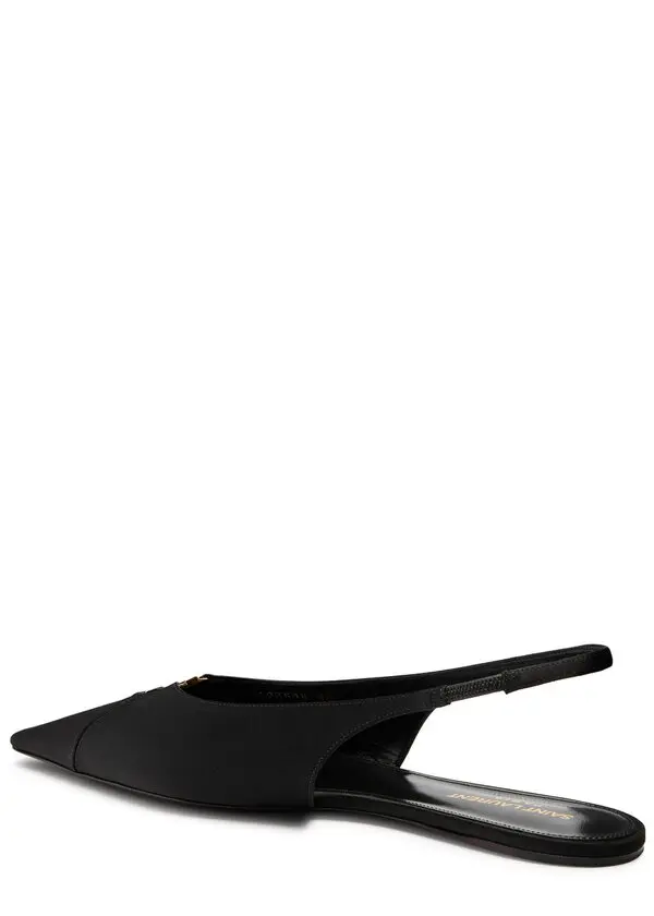 Saint Laurent Babylone Satin Slingback Flats - Black