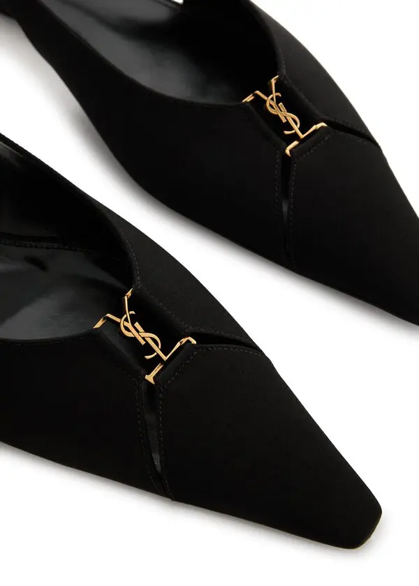 Saint Laurent Babylone Satin Slingback Flats - Black
