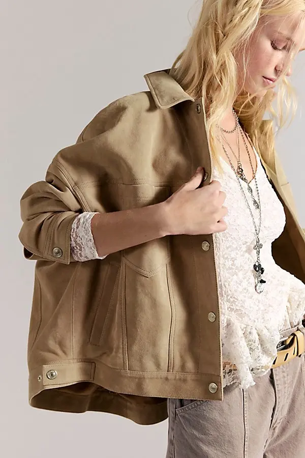 Free People We The Free Opal Swing Suede Jacket - Almond