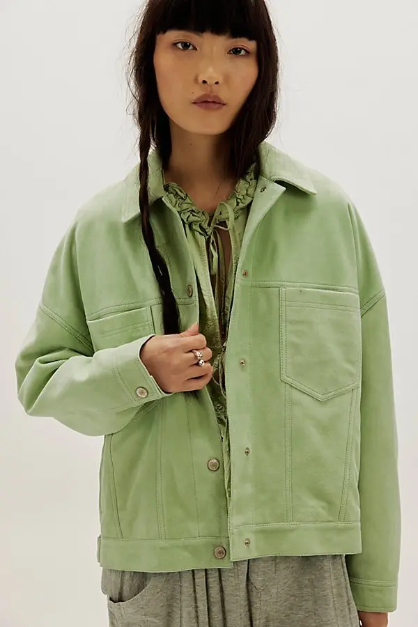 Free People We The Free Opal Swing Suede Jacket - Soft Moss