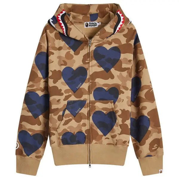 A BATHING APE I Love Shark Full Zip Hoodie - Brown