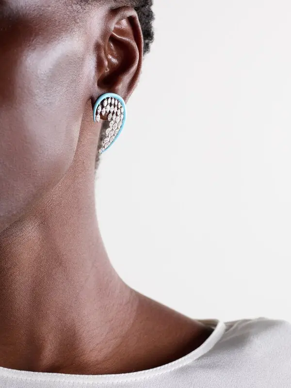KAMYEN 18-karat White Gold, Diamond And Enamel Earrings