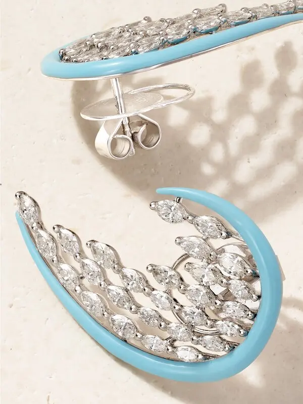 KAMYEN 18-karat White Gold, Diamond And Enamel Earrings