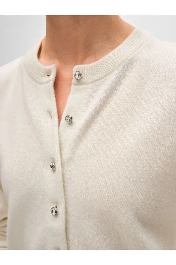WHITE & WARREN Cashmere Rhinestone Button Cardigan