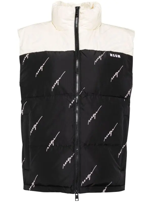 MSGM Logo Print Puffer Vest - Black