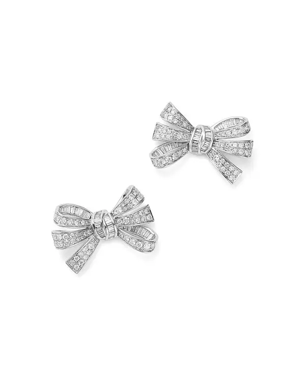 Bloomingdale'S Diamond And 14k Gold Bow Stud Earrings - White