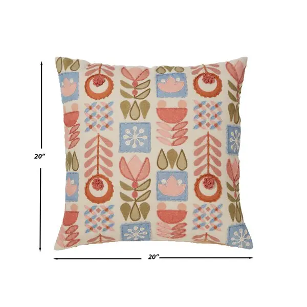 ROSELLI Scandi Fun Embroidered Print Decorative Pillow, 20 X 20