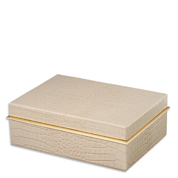 Aerin Classic Croc Embossed Leather Small Box - Fawn