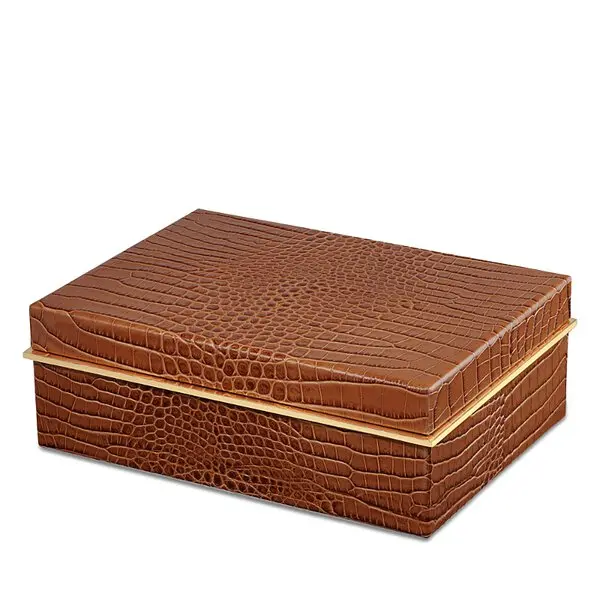 Aerin Classic Croc Embossed Leather Small Box - Chestnut