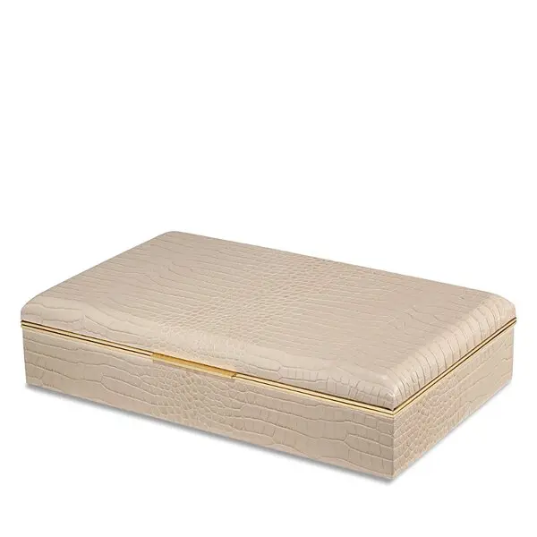 Aerin Classic Croc Embossed Leather Desk Box - Fawn