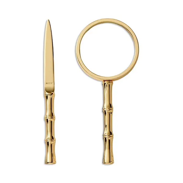 Aerin Ava Brass Bamboo Magnifying Glass & Letter Opener - Gold
