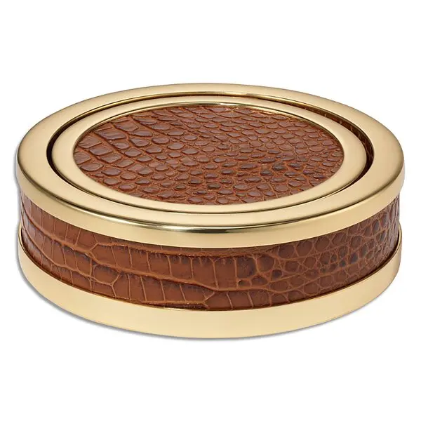 Aerin Classic Croc Embossed Leather Coasters In Set Of 4 - Chestnut