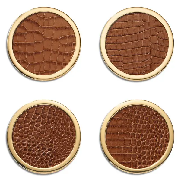 Aerin Classic Croc Embossed Leather Coasters In Set Of 4