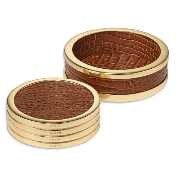 Aerin Classic Croc Embossed Leather Coasters In Set Of 4