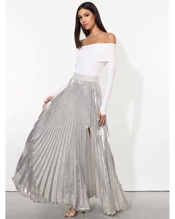 ivey pleated skirt maxi dress Alice + Olivia Ivey sunburst-pleated maxi dress
