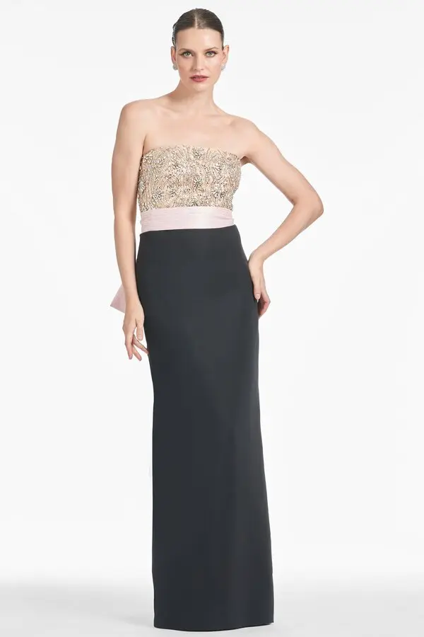 Sachin & Babi Strapless Embellished Gown With Bow - Blush/black