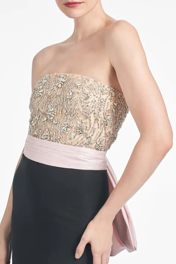 Sachin & Babi Strapless Embellished Gown With Bow - Blush/black