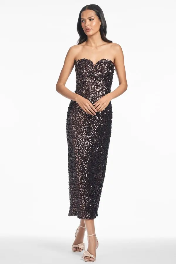Sachin & Babi Embellished Strapless Sweetheart Sequin Gown - Plum