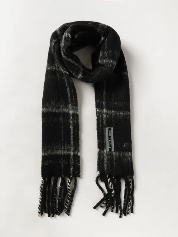Our Legacy Estate Check Fringed Scarf In An Alpaca And Wool Blend