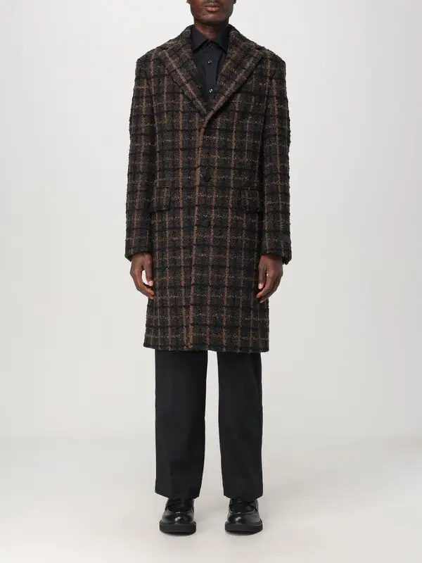 Versace Checked Wool Blend Coat - Brown