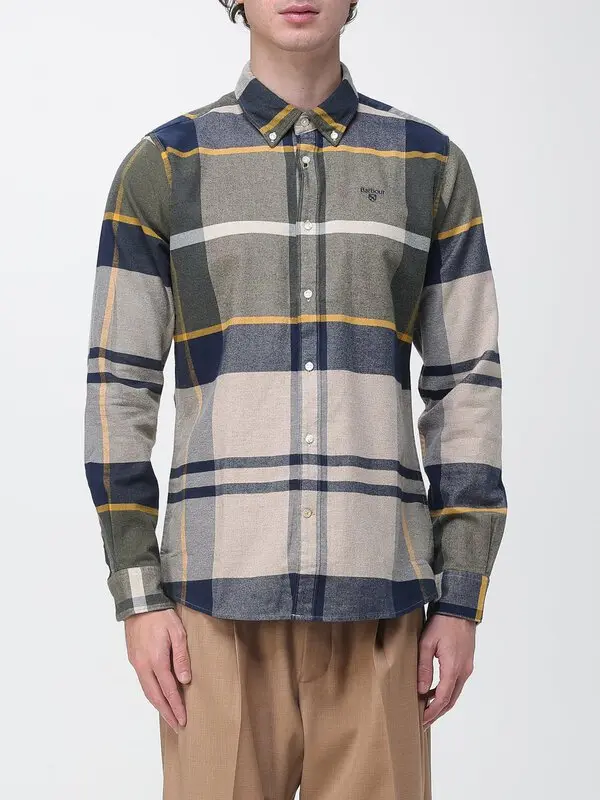 Barbour Check Cotton Long-sleeve Shirt With A Button-down Collar - Beige