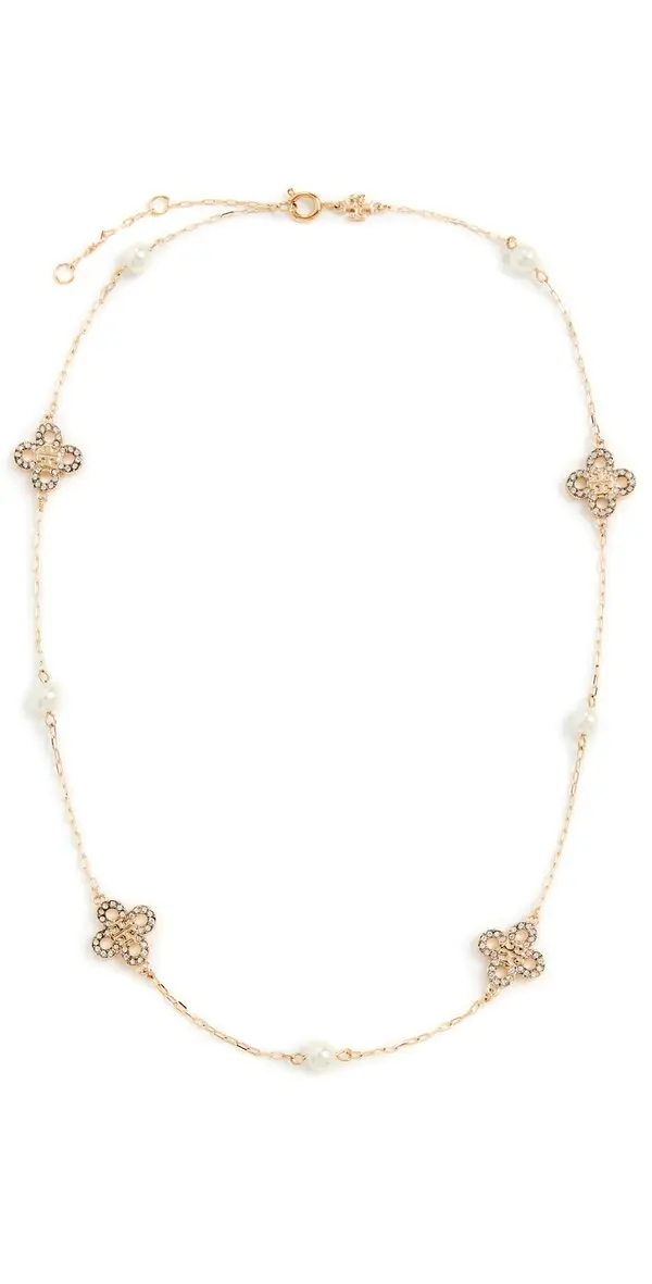 Tory Burch Kira Clover Pearl Necklace - Tory Gold/pearl/crystal