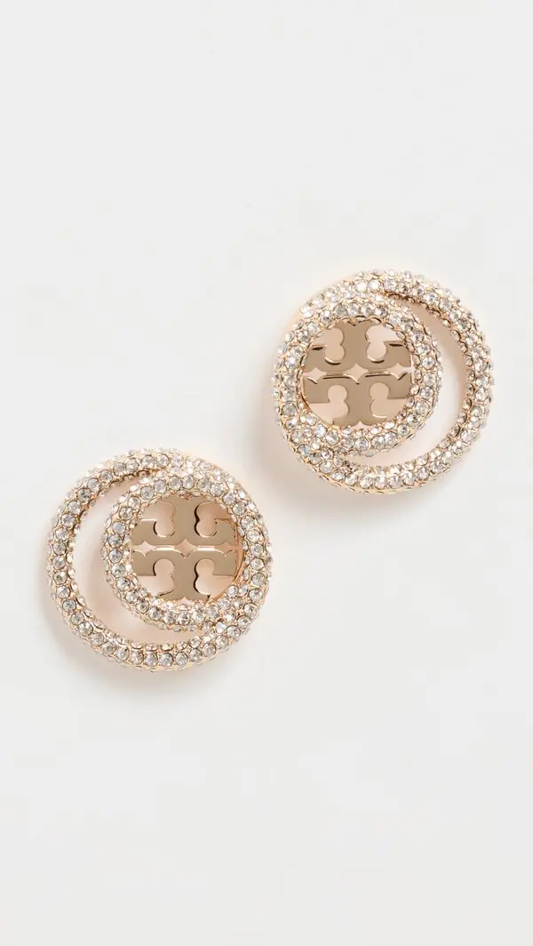 Tory Burch Miller Pave Double Ring Stud Earrings