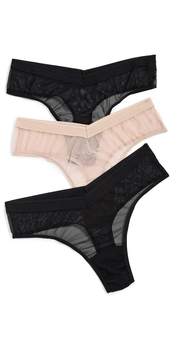 Hanky Panky Mesh High Cut Thong 3 Pack - Black/chai