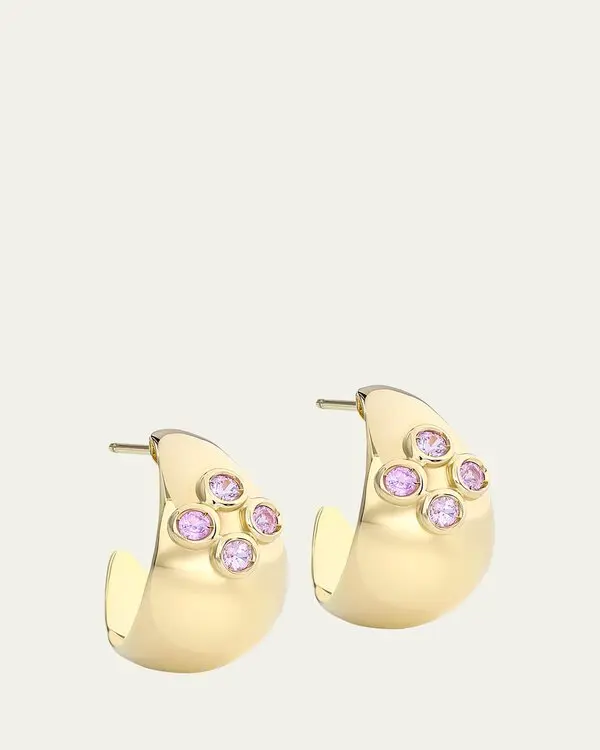L. KLEIN 18k Yellow Gold Hoop Earrings With Sapphires - Pink